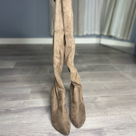 Shoes | Tan Thigh High Heeled Boots | Poshmark
